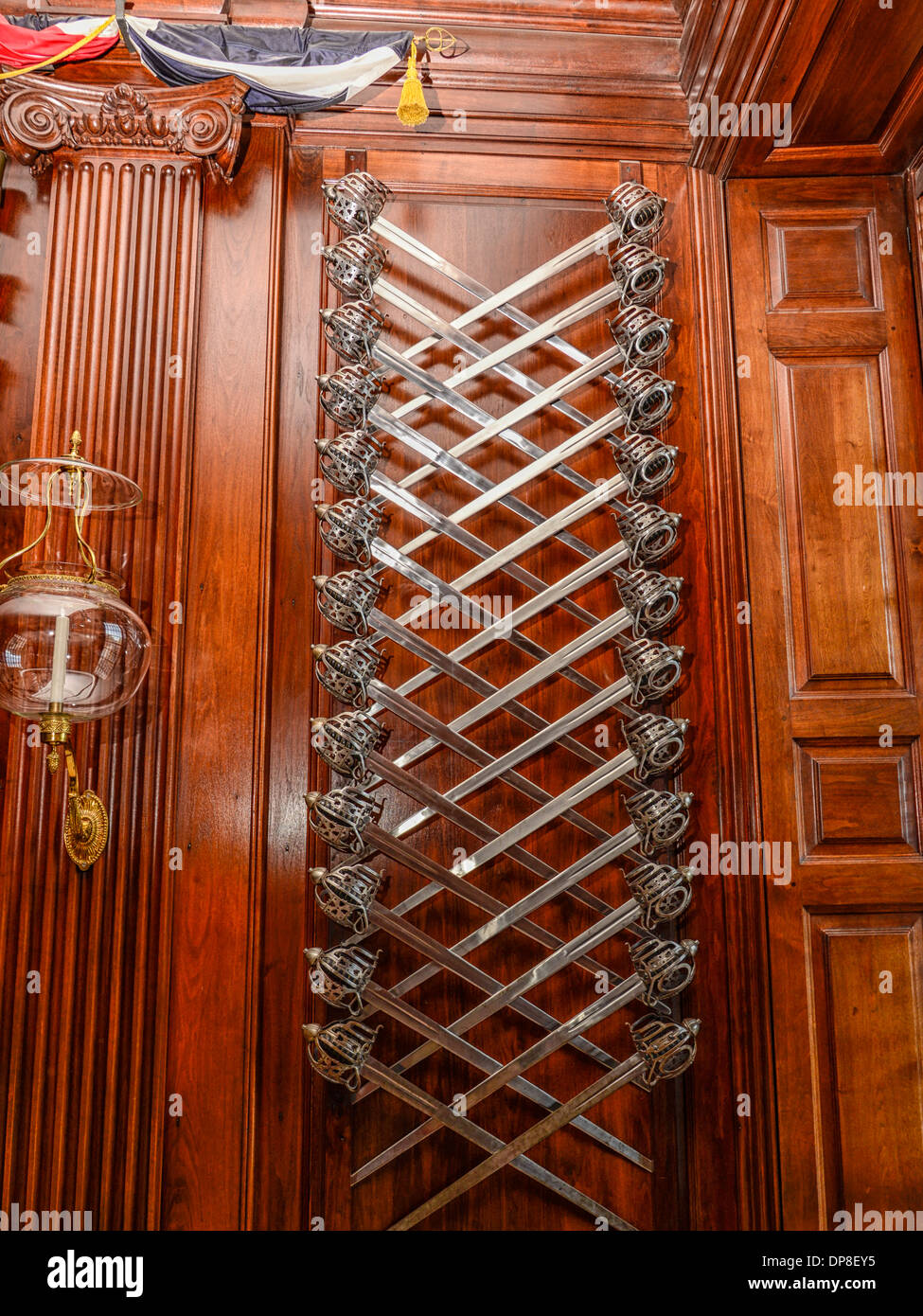 Colonial Williamsburg Governor's Palace entrance hall display of swords ...