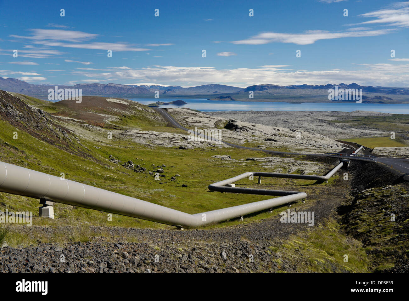 Pipeline from Nesjavellir geothermal power station at Lake ...
