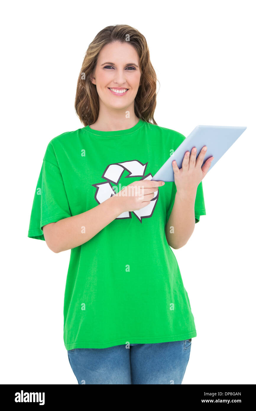 Smiling environmental activist using digital tablet Stock Photo - Alamy
