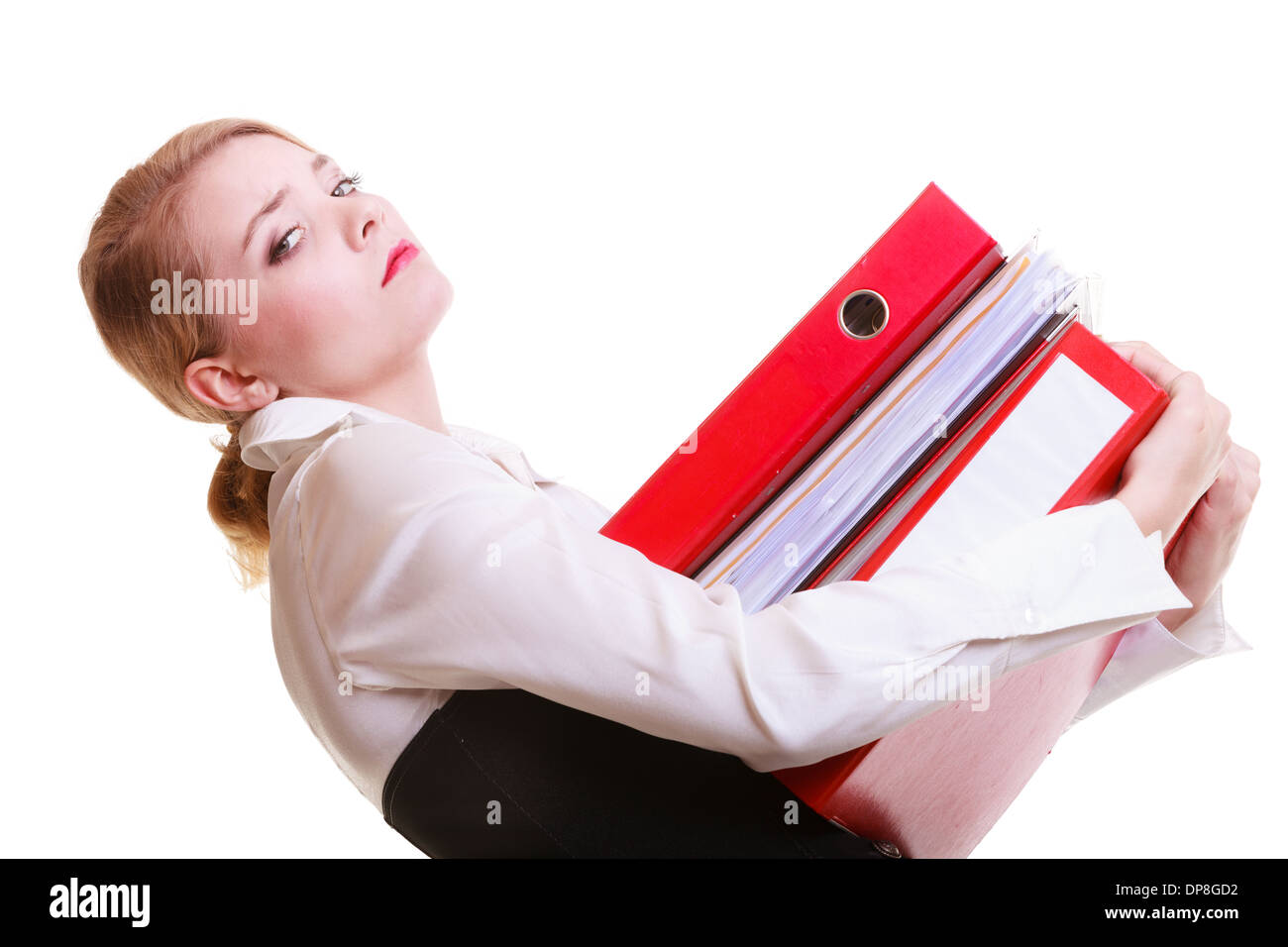 Stressed woman with paper files in office hi-res stock photography and ...