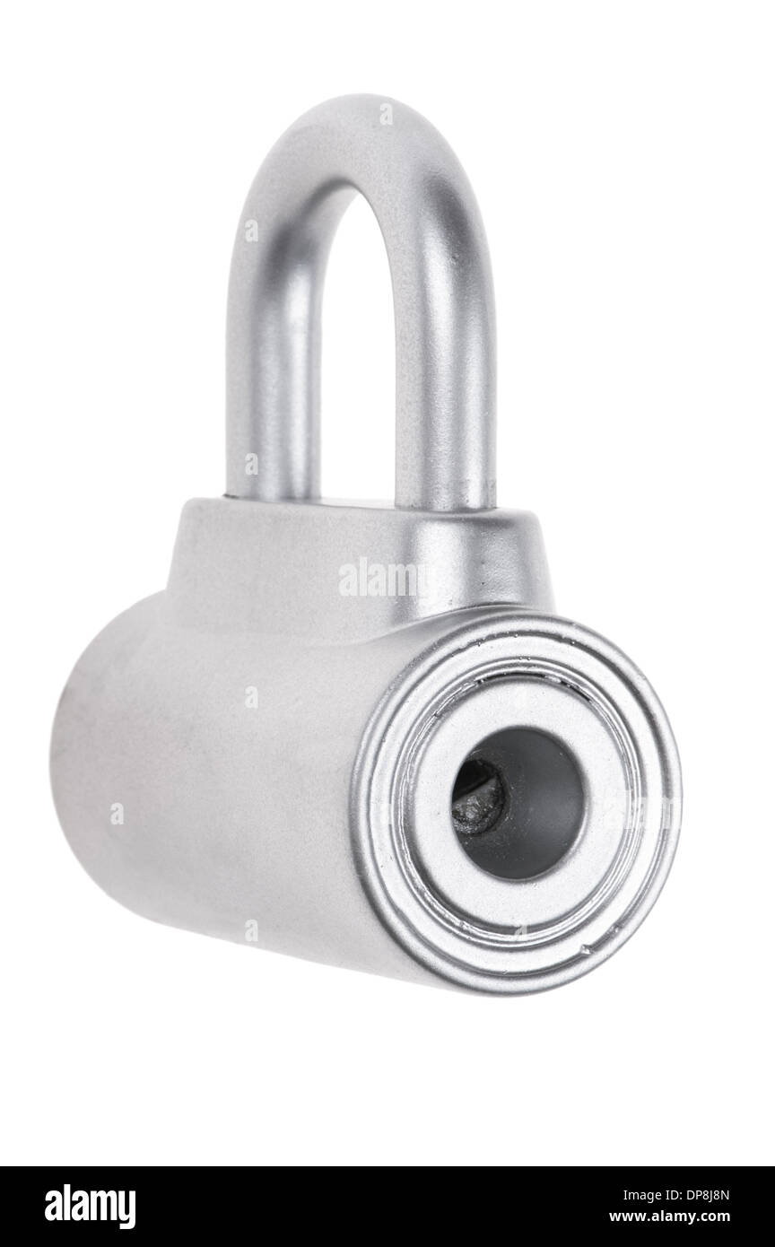 chrome metal padlock - on white background Stock Photo - Alamy