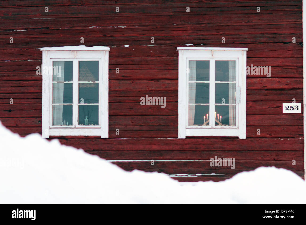 wooden house in the winter with snow Stock Photo - Alamy