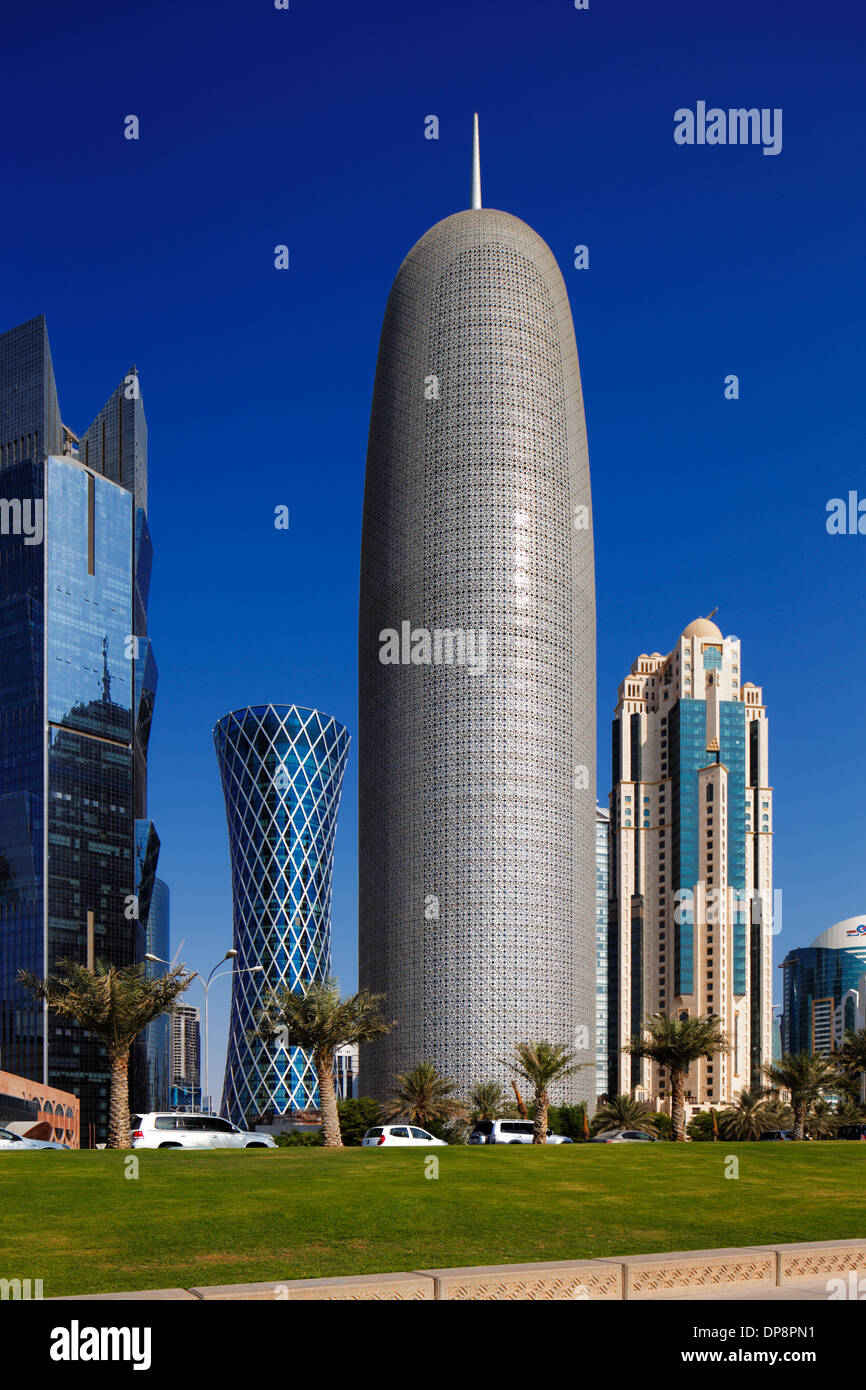 Doha Tower, also known as the Burj Doha is an iconic high rise tower ...