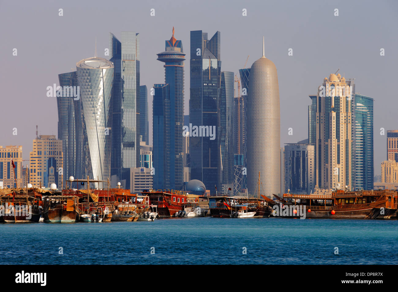Doha, Qatar: The West Bay City skyline as viewed from The Grand Mosque ...