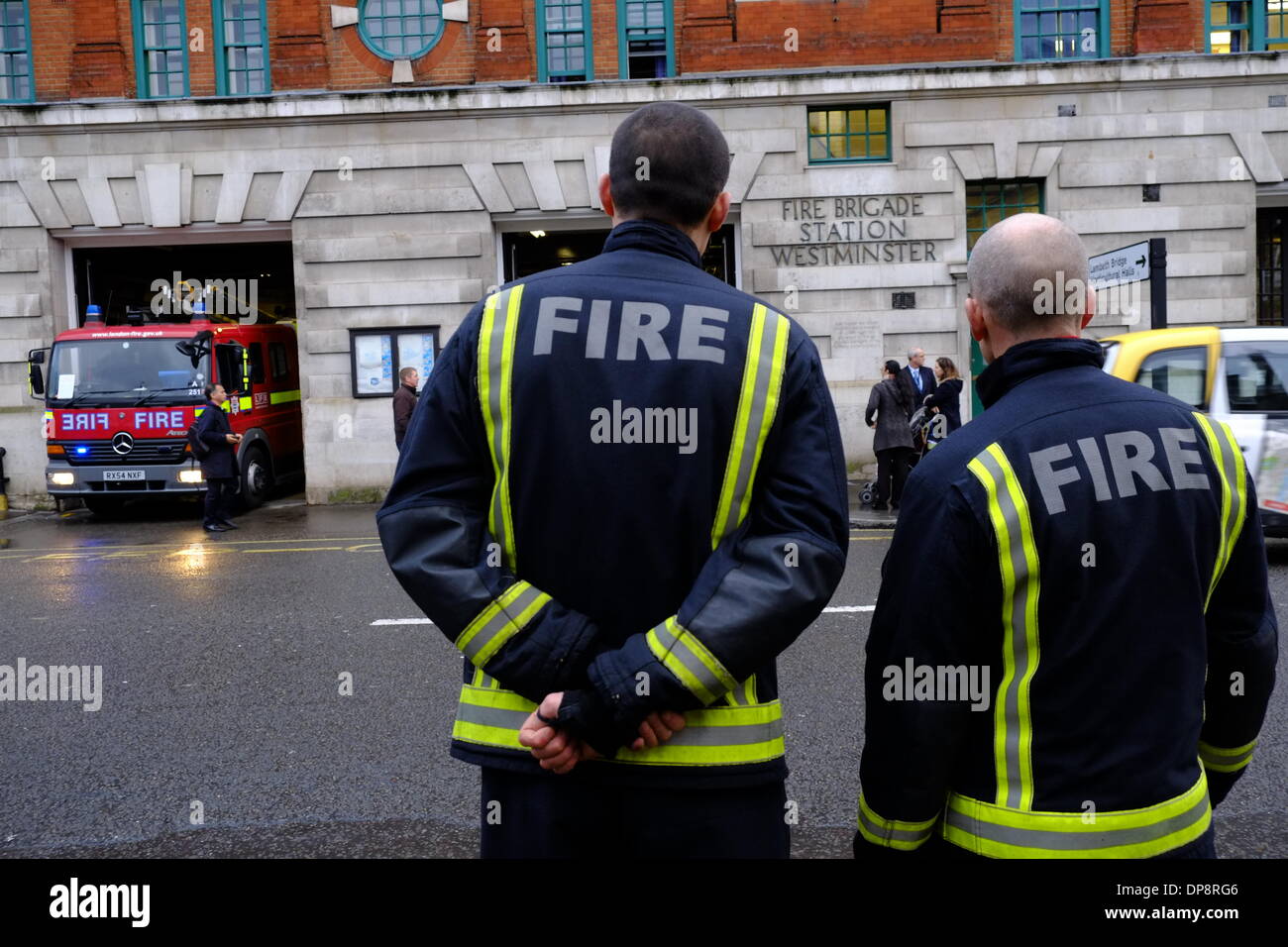 London, UK. 09th Jan, 2014. Fire Brigade staff and supporters gather at ...