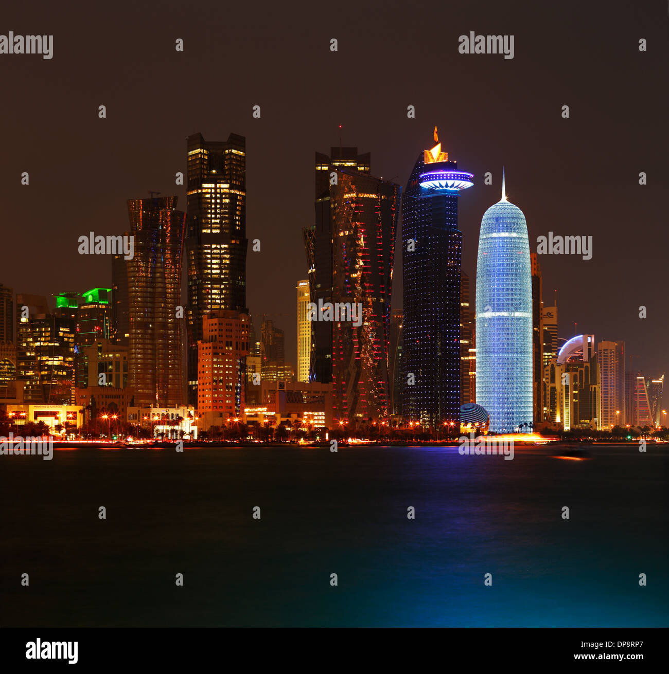Doha, Qatar at evening is a beautiful city skyline of impressive ...