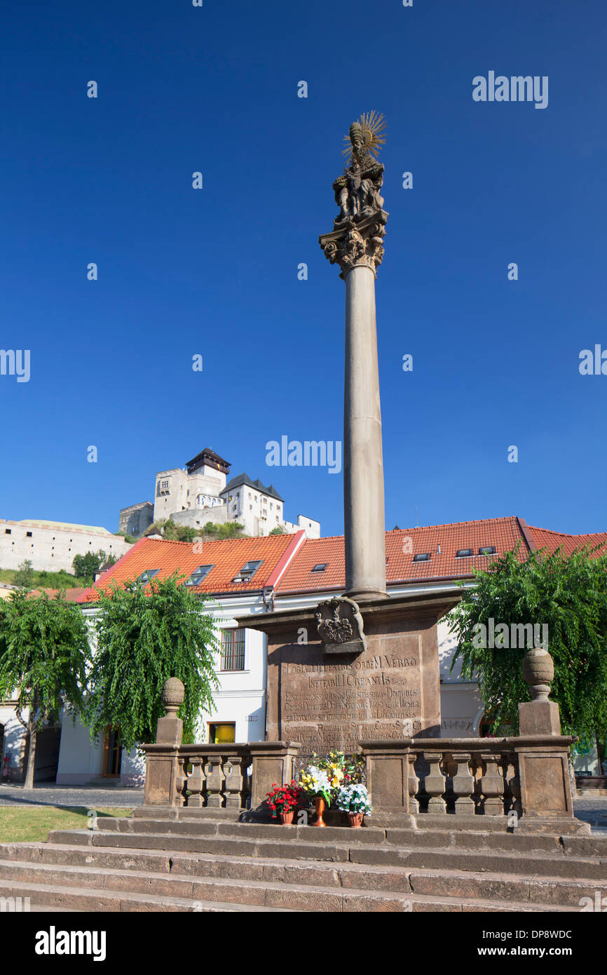 Monument in Mierove Square and Trencin Castle, Trencin, Trencin Region ...