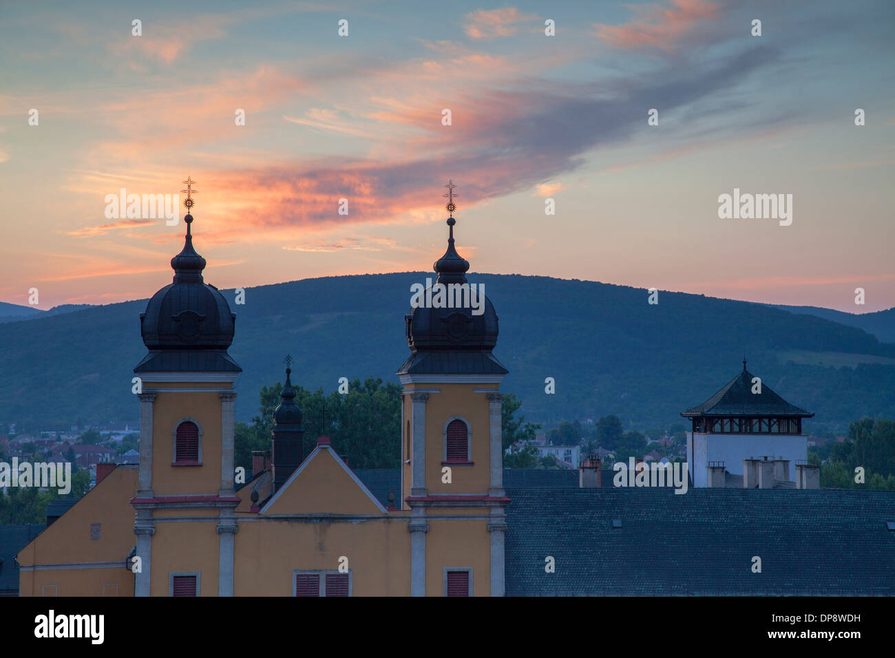 View of Piarist Church at sunset, Trencin, Trencin Region, Slovakia ...