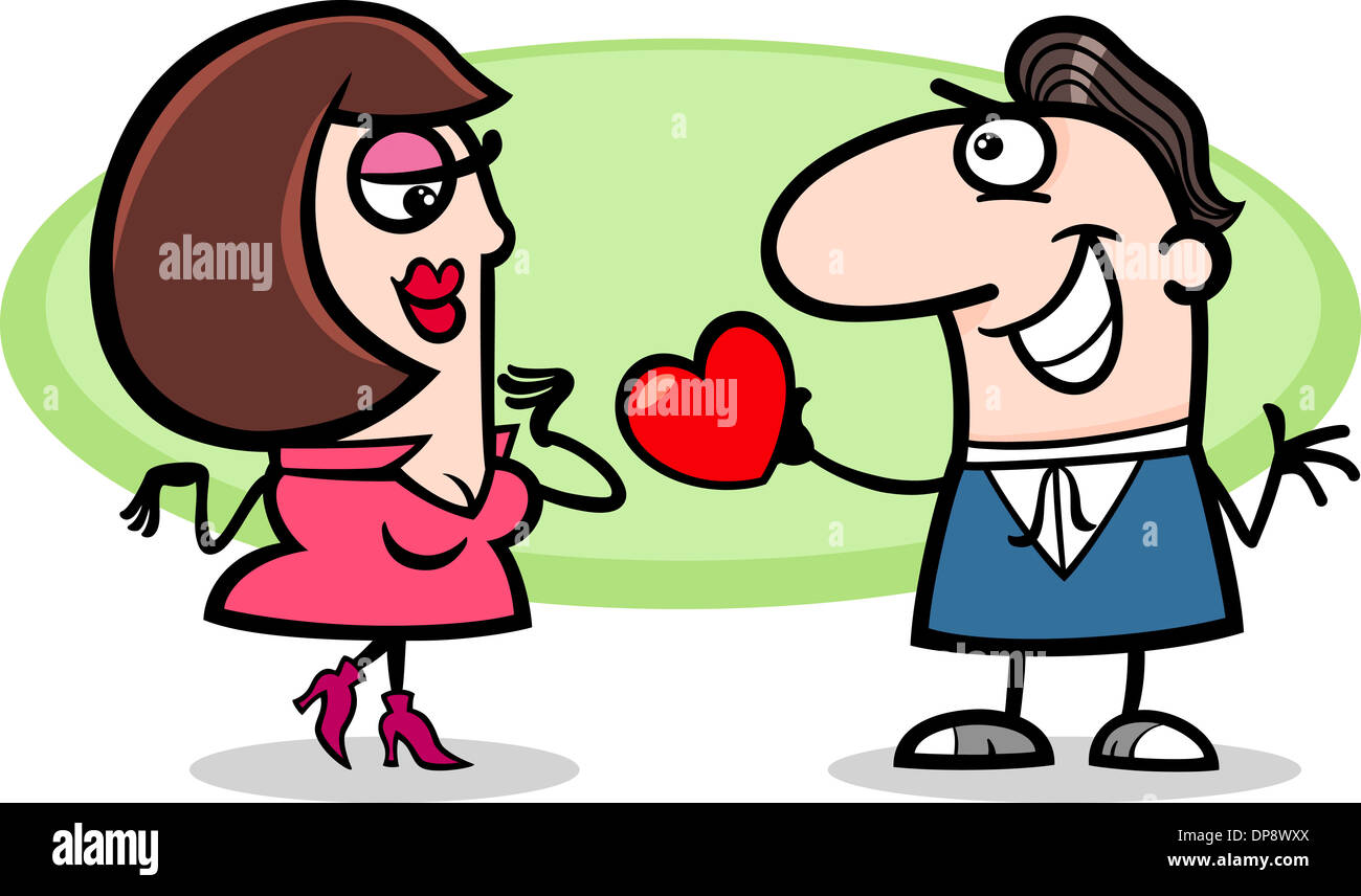 Valentines Day Cartoon Illustration of Cute Couple in Love Stock Photo ...