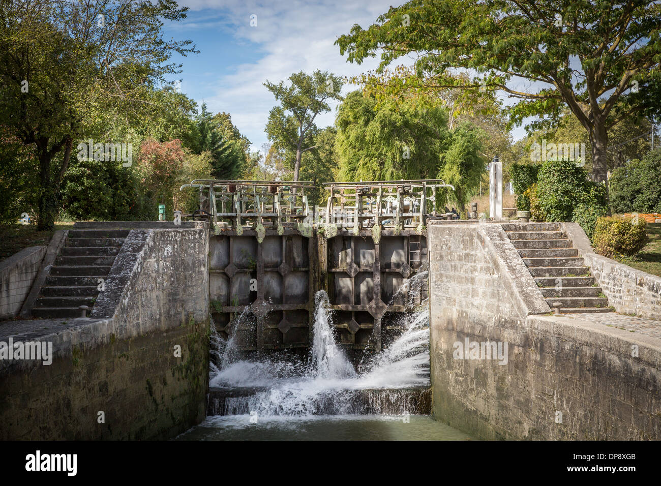 Canal du Midi, South of France, Europe. View of lock gates with water ...