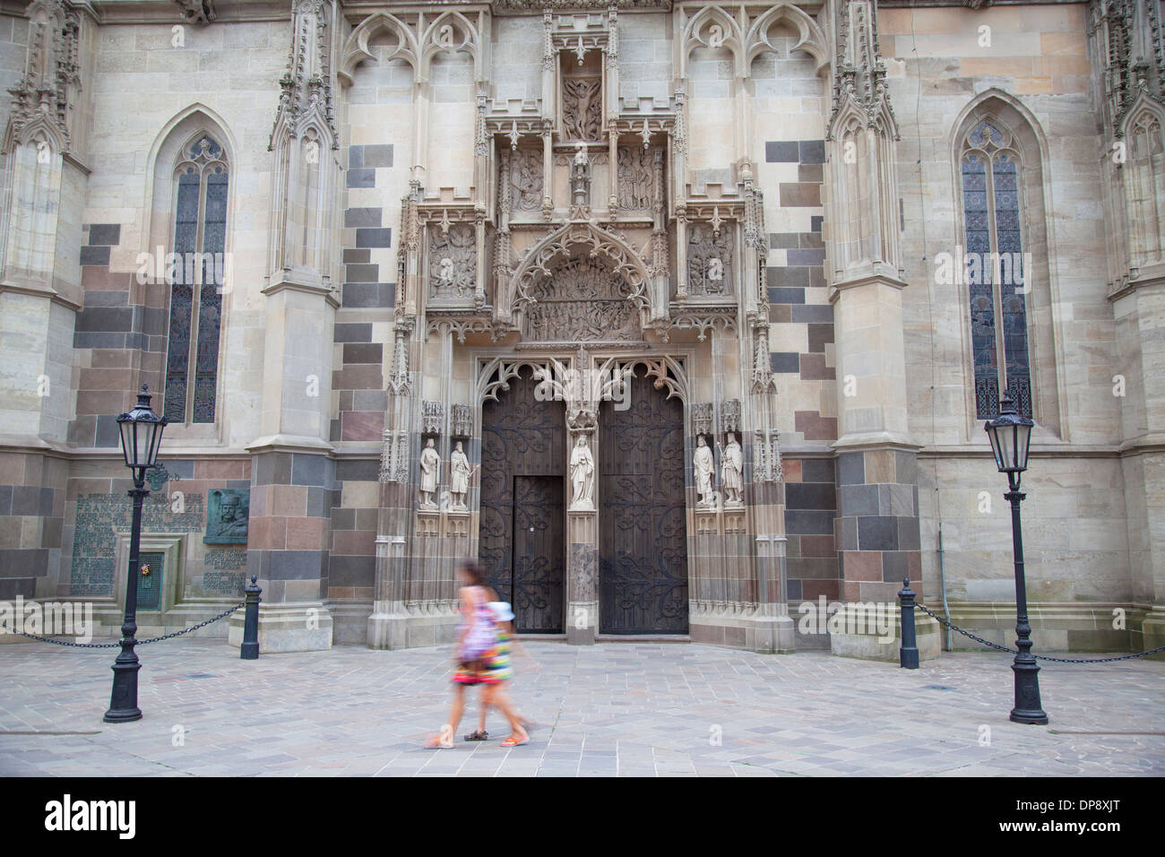 People walking past Cathedral of St Elizabeth, Kosice, Kosice Region ...