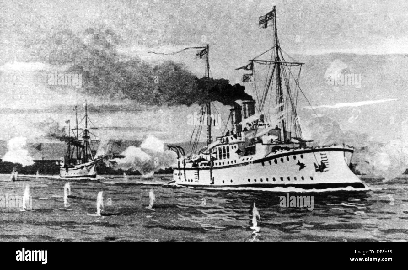 The German gun boat "Iltis" in action during the boxer rebellion ...