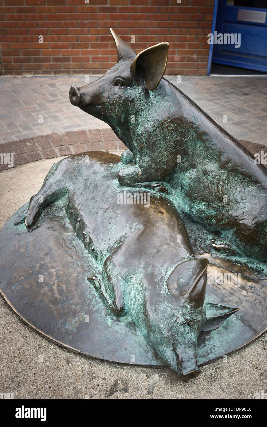 Pigs statue symbolic of an earlier industry in Calne England UK Stock ...