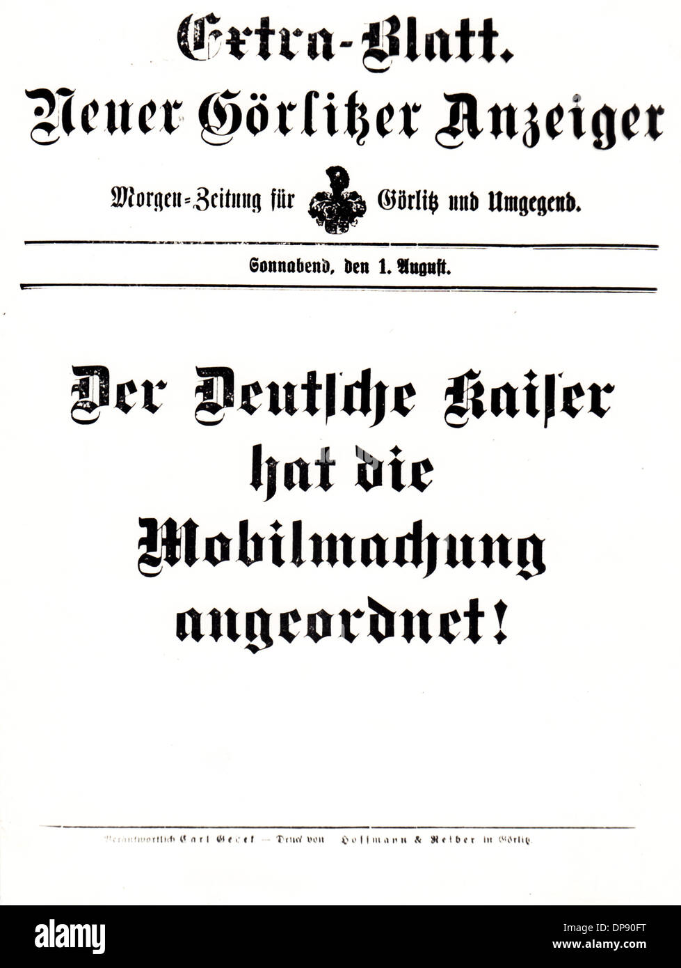 Special edition of newspaper "Neuer Goerlitzer Anzeiger" issued on the ...