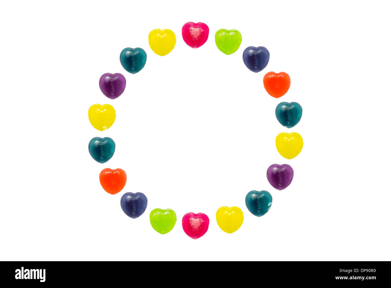 Heart shape confectionery is set in circle style on white background ...