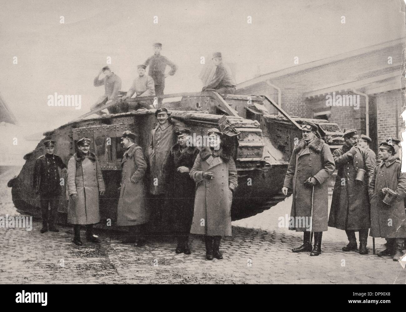 The German command at a tank salvage station in Cambrai, France. Date ...