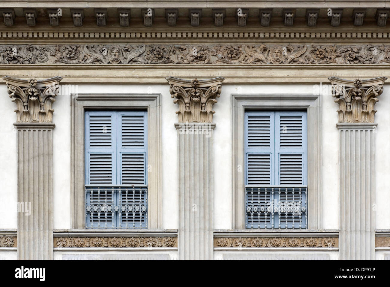 Architectural details, Milan. Twin windows with decorated frieze and ...