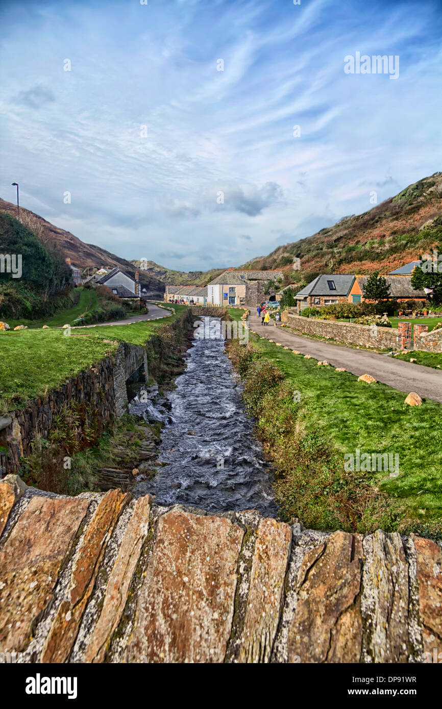 River Valency flowing towards the harbour, Boscastle, Cornwall, England ...