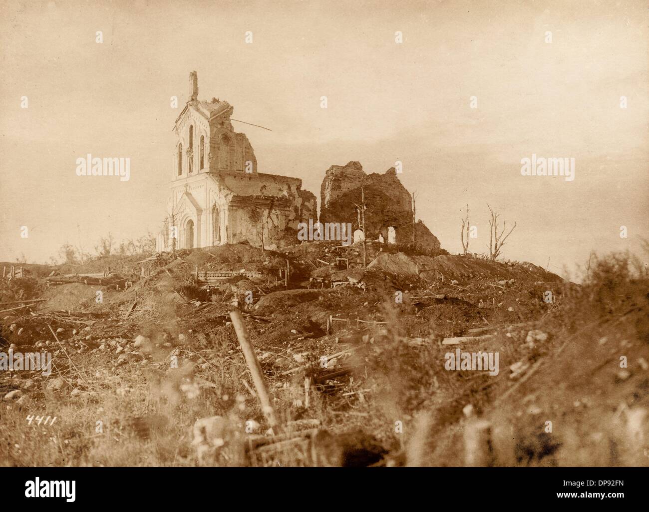 A destroyed church during World War I. Date and place unknown ...