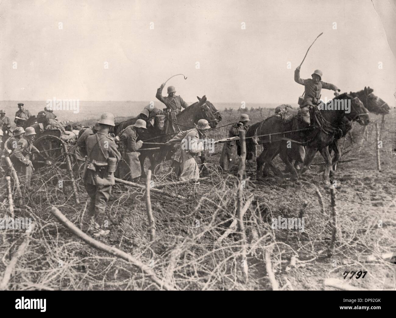 German artillery advance over English positions on the Western Front ...