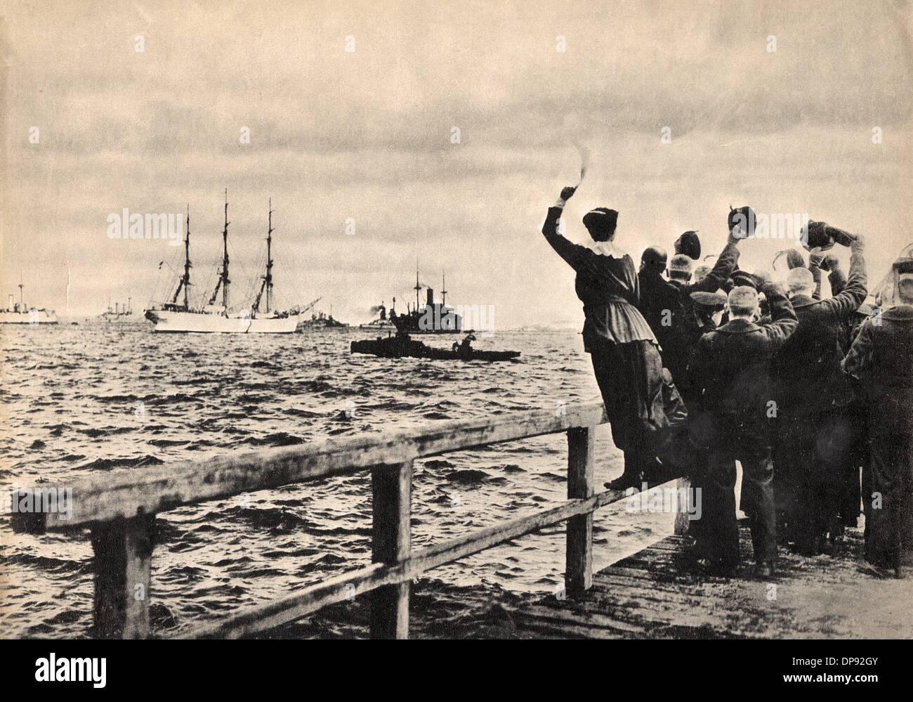 The ceremonial welcom of the German auxiliary cruiser SMS Wolf (r) upon ...