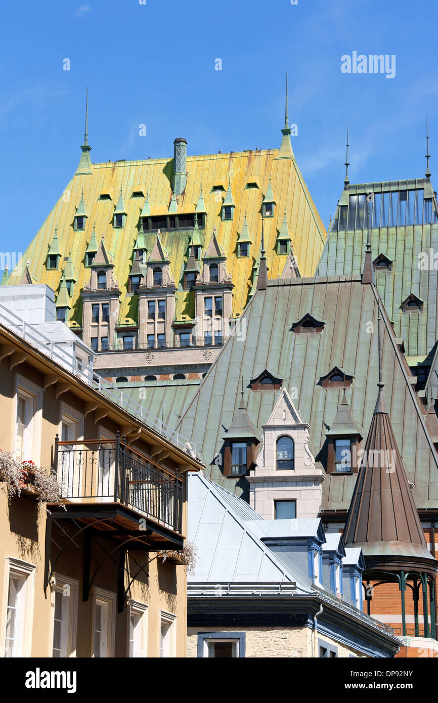 Glimpse of old Quebec City with Chateau Frontenac hotel and some old ...