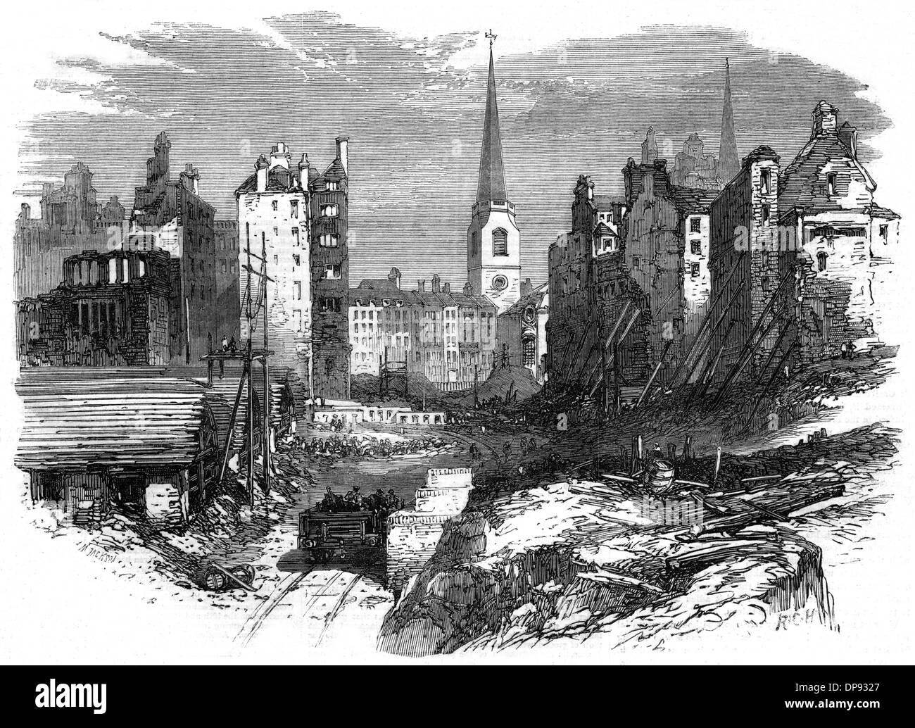 Railway works at Dowgate Hill 1864 Stock Photo - Alamy