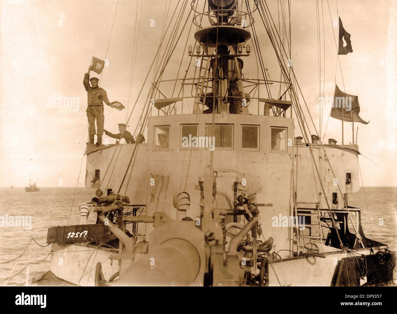 The bridge of a German mine sweeper of the mine sweeper fleet with a ...