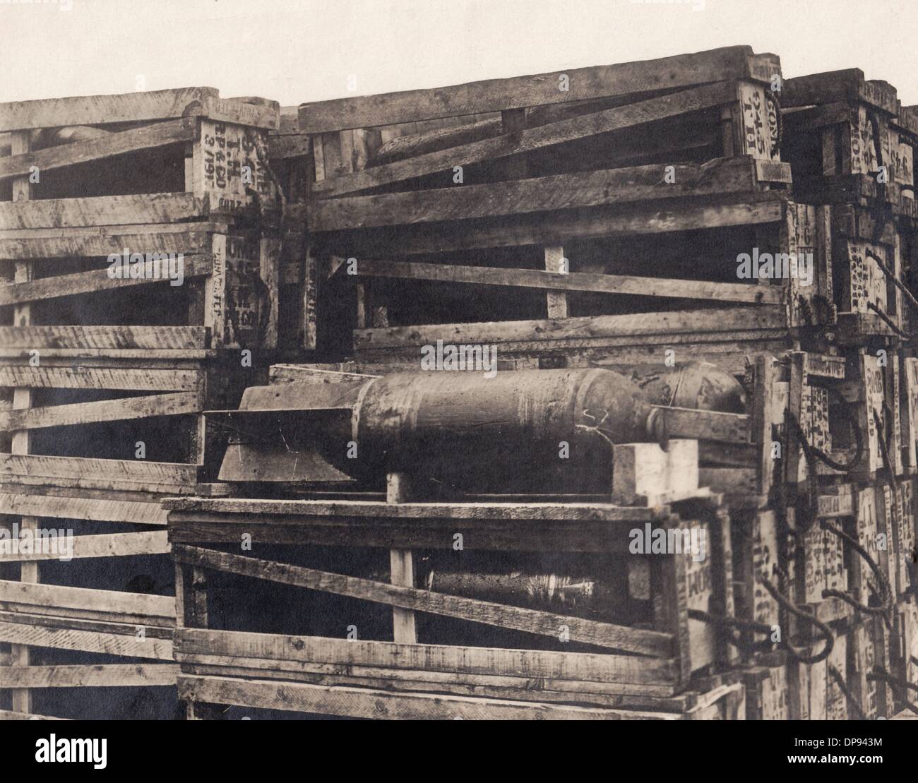 View of English blockbuster bombs that were captured by German troops ...