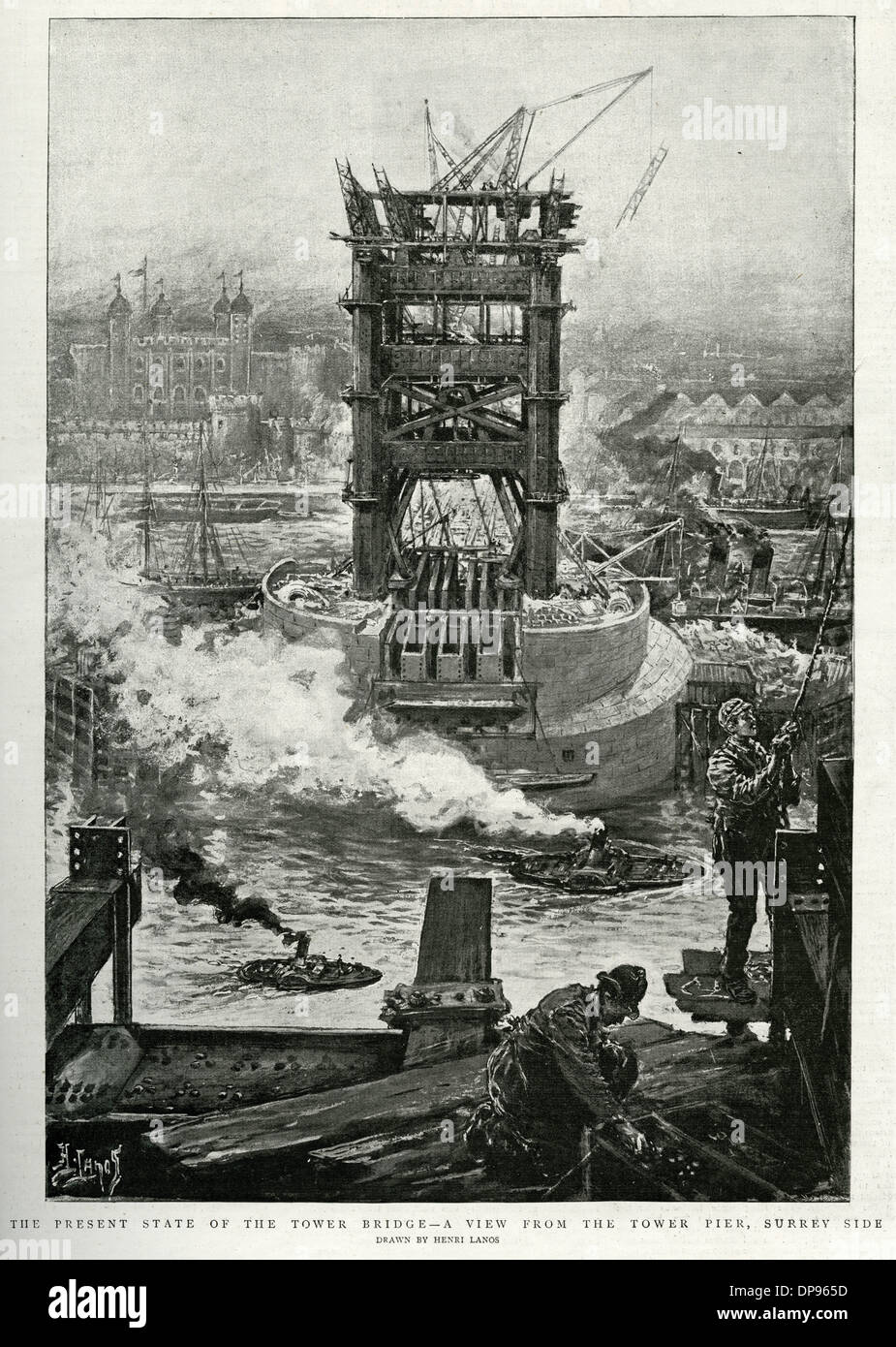 Construction of Tower Bridge, London 1892 Stock Photo - Alamy