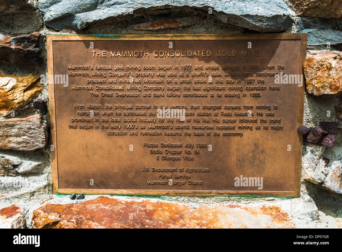 Historic plaque at the Mammoth Consolidated Gold Mine, Inyo National ...
