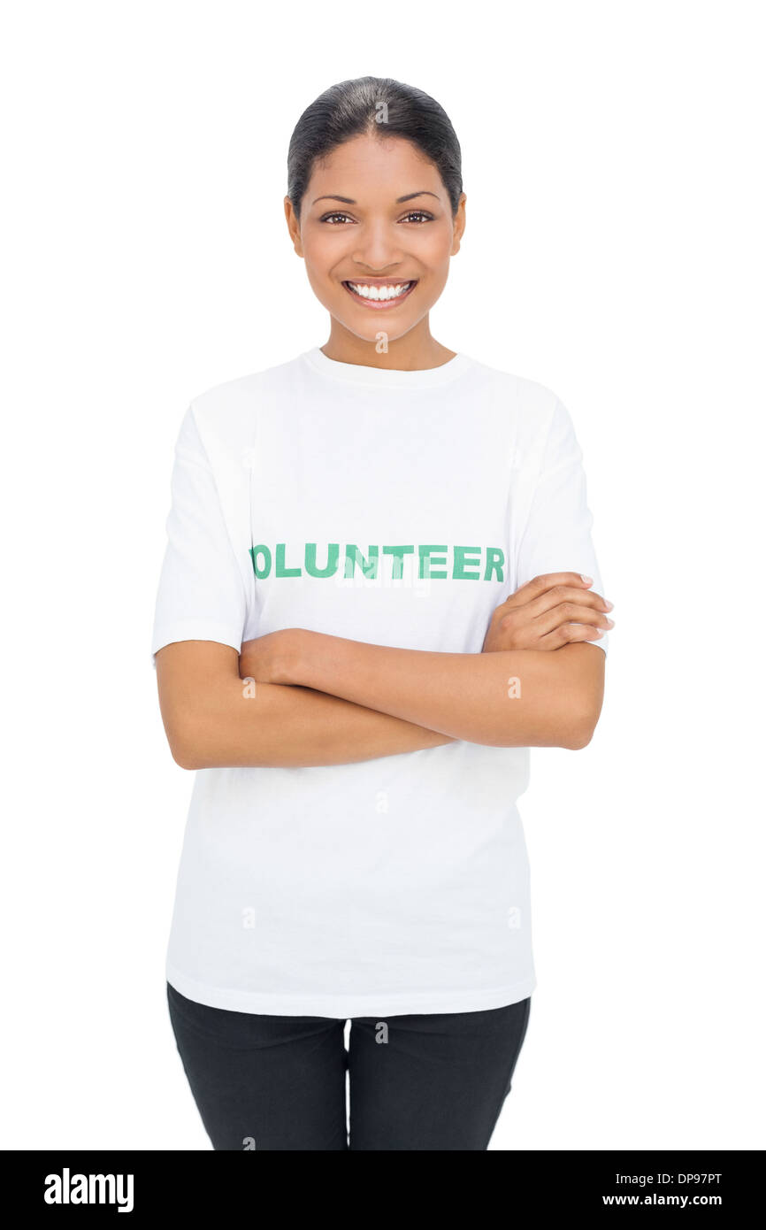 Cheerful model wearing volunteer tshirt posing Stock Photo - Alamy