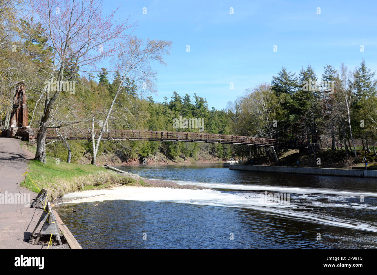 Black River Harbor Suspension Bridge sign in Bessemer, Michigan Stock ...