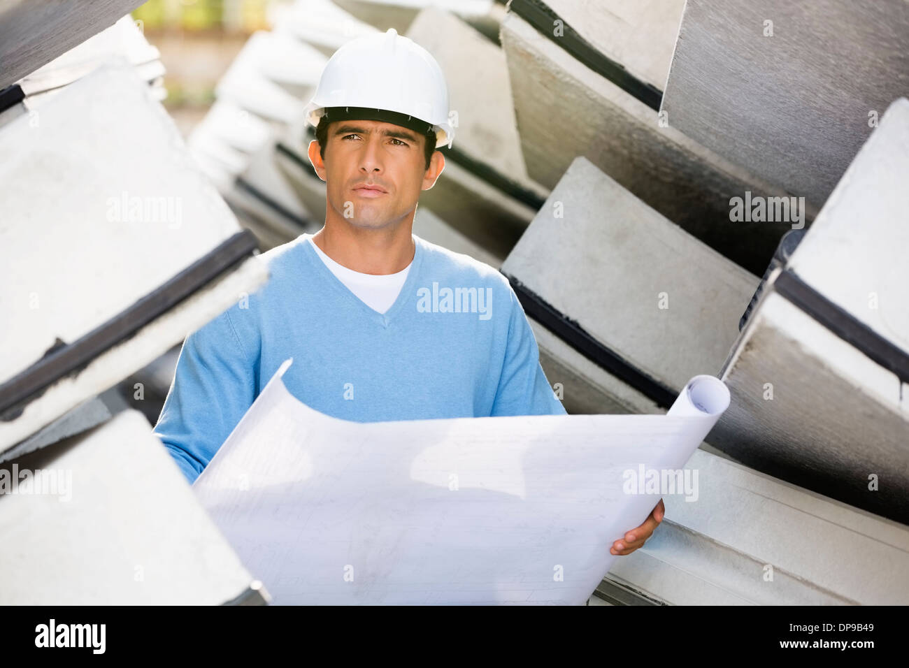 Engineer architect working blueprint construction hi-res stock ...