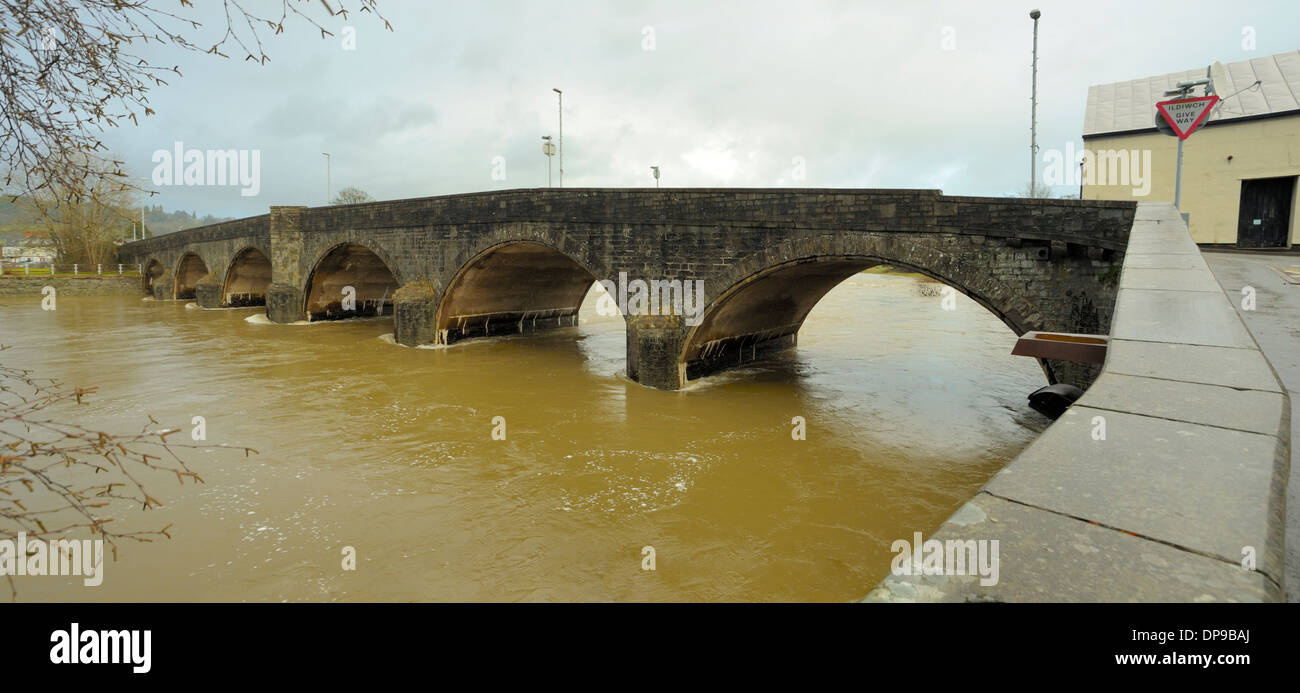Builth Wells Bridge over the River Wye at High Water Level Stock Photo ...