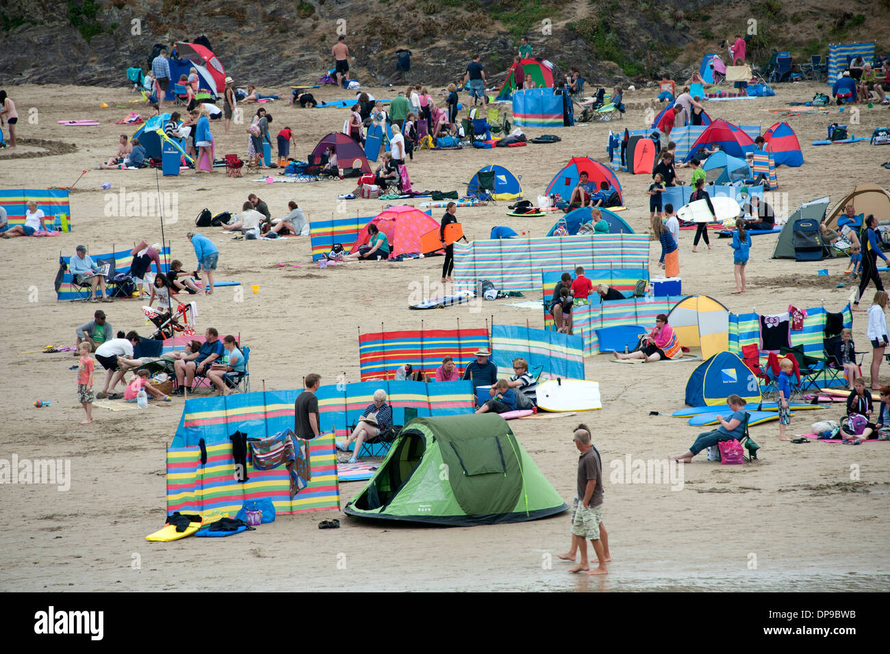 Busy Tourists on Polzeath Bay Cornwall UK Stock Photo - Alamy