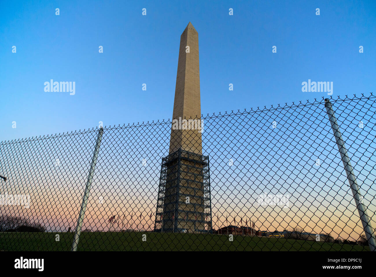 The Washington Monument with it's base surrounded by scaffolding ...