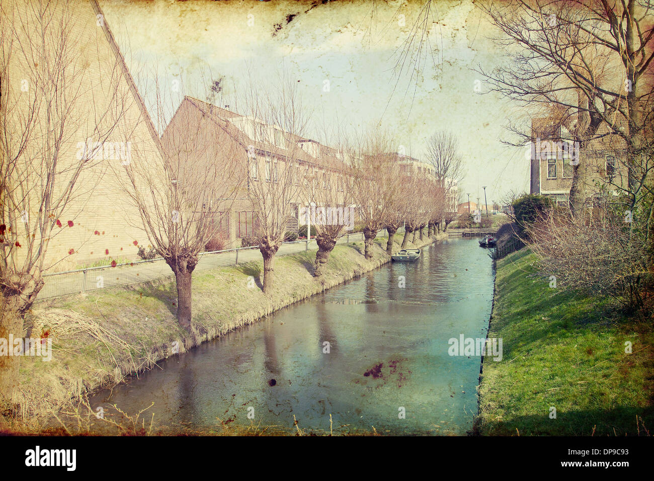 Dutch Rural landscape - Old photo of canal in a small Netherlands ...