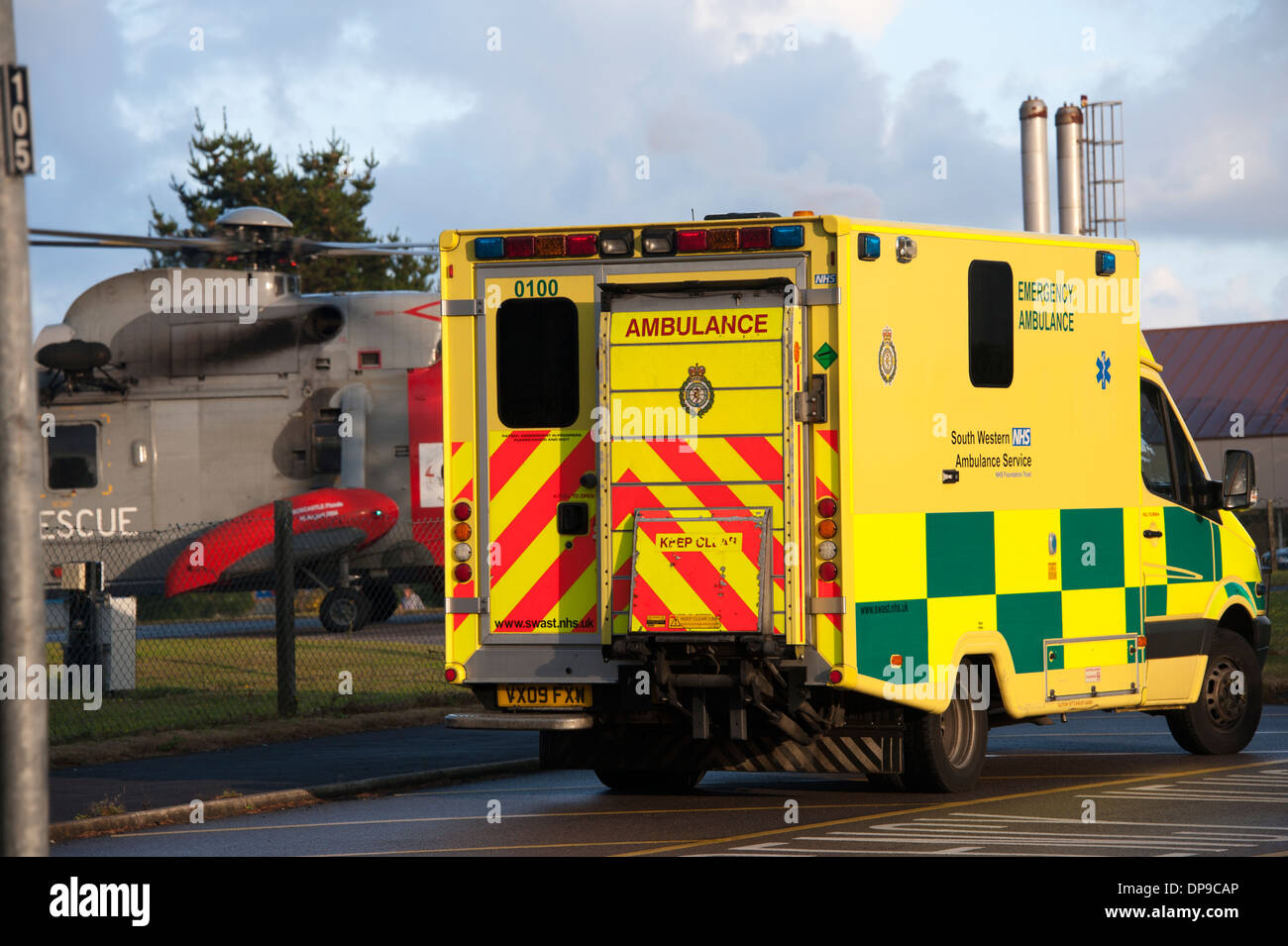 Ambulance by Royal Navy Rescue Helicopter Cornwall Stock Photo - Alamy