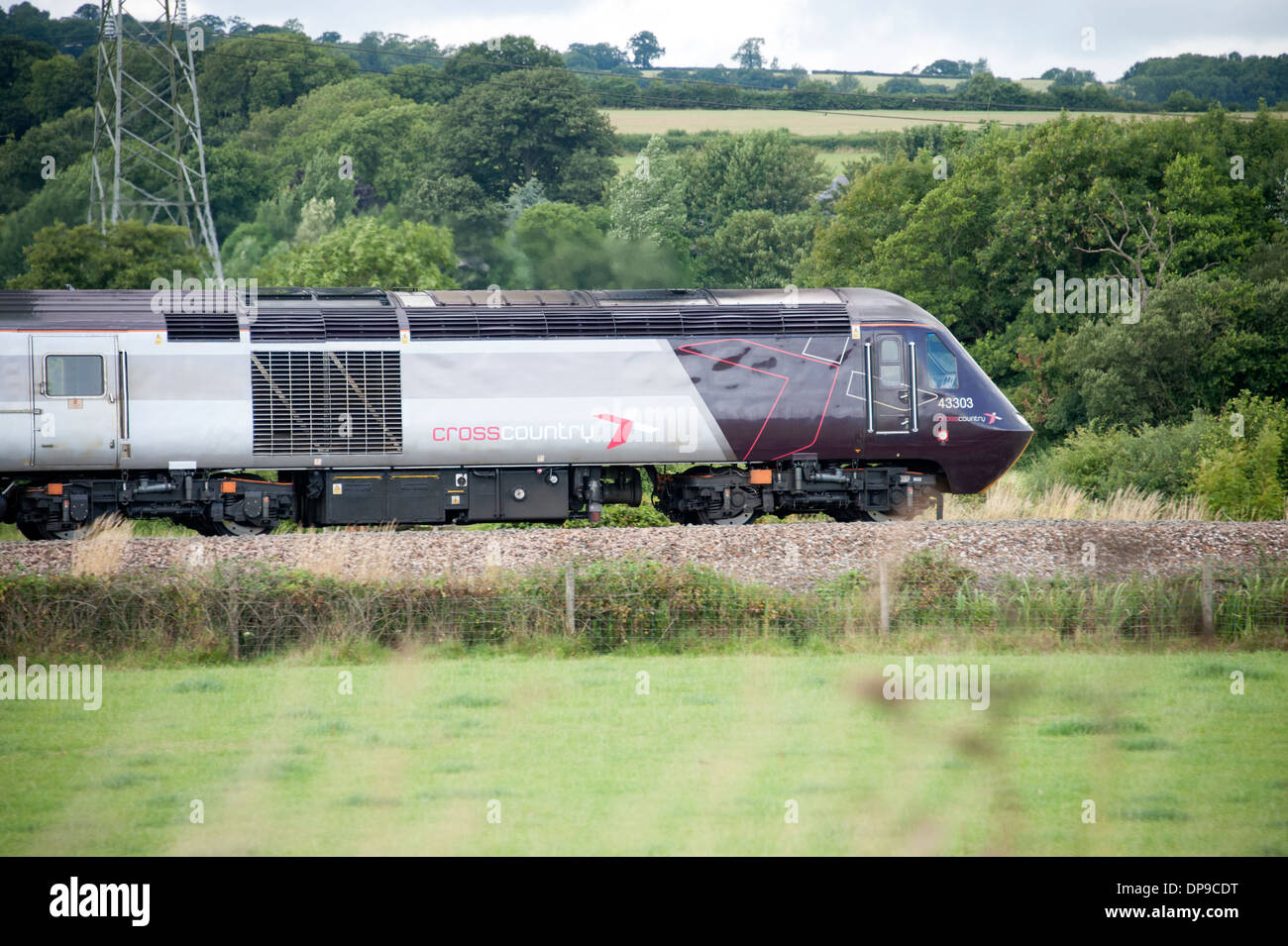 Cross Country Train speeding through English Countryside Stock Photo ...
