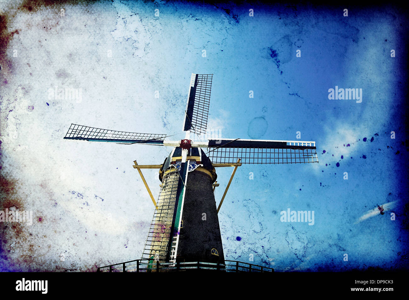 Vintage photo of dutch windmill under the blue sky of Netherlands Stock ...