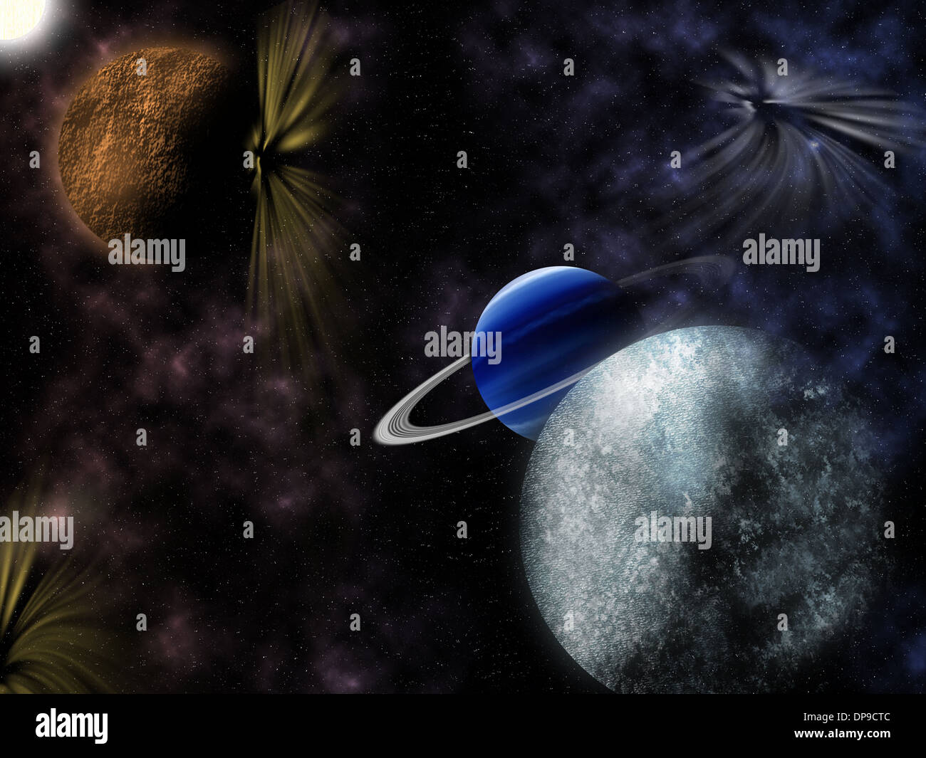 The Universe - stars and two planets illustration Stock Photo - Alamy