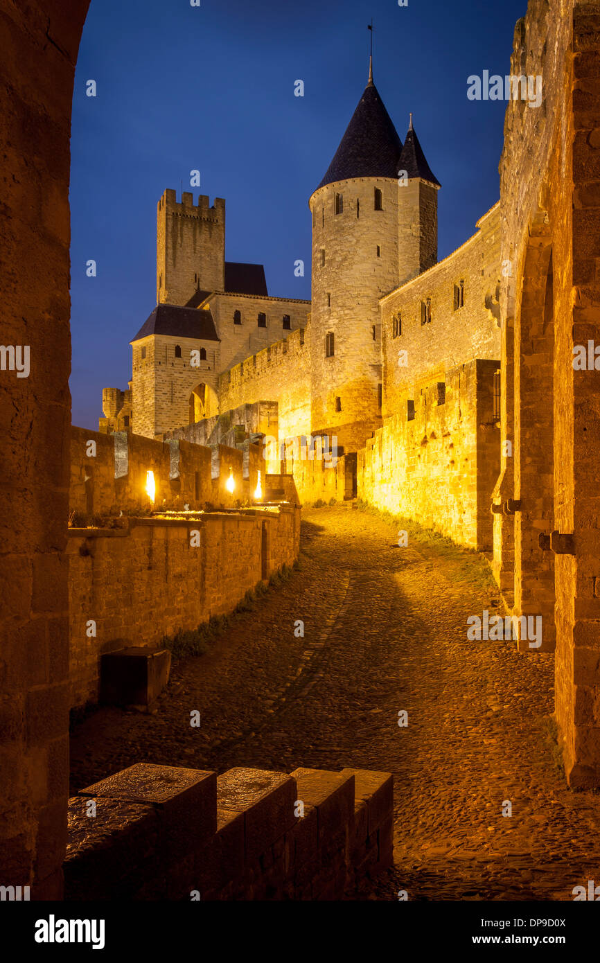 Inside the fortified Cite Carcassonne, Occitanie, France Stock Photo ...