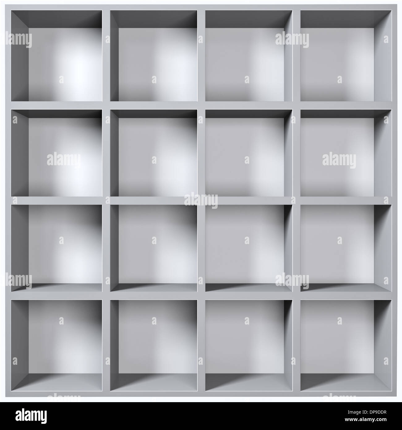 Grey wooden shelves with empty racks isolated on white background Stock ...