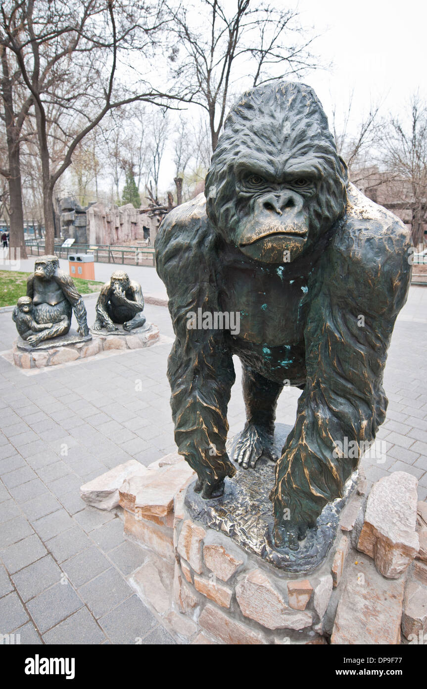 Statues of gorillas in Beijing Zoo, Xicheng District, Beijing, China ...