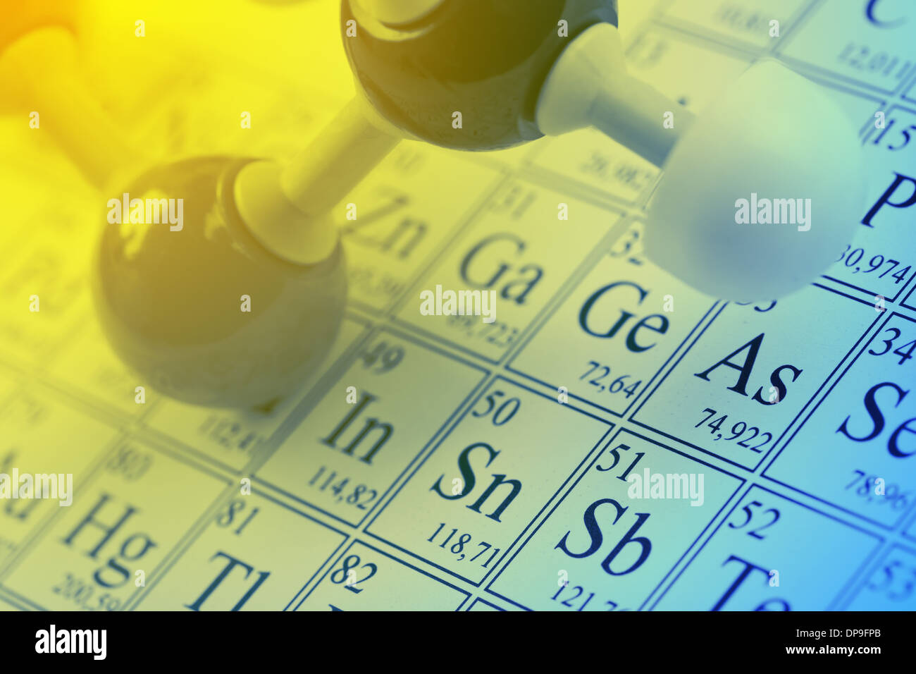 Molecule model on periodic table of the elements Stock Photo - Alamy