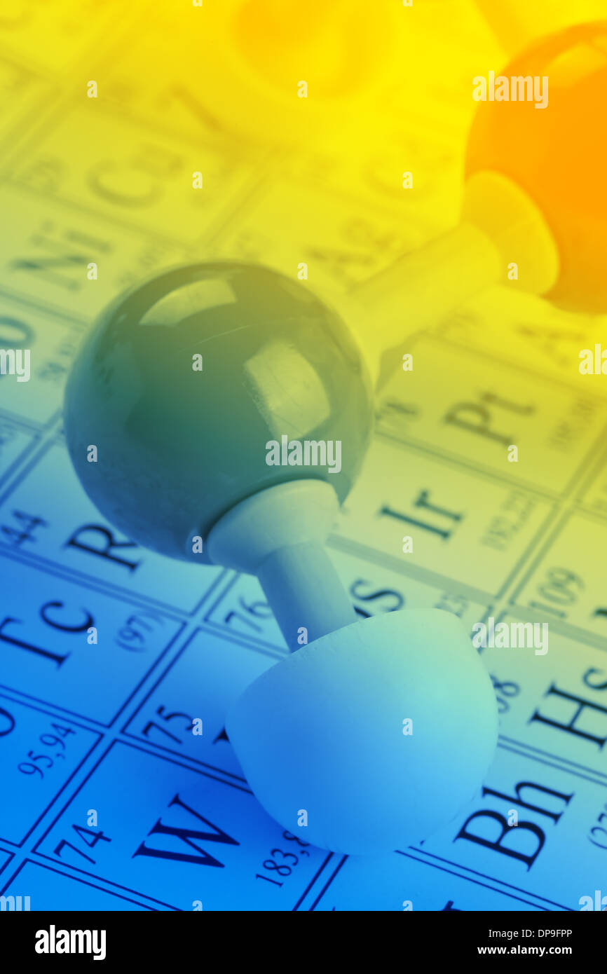 Molecule model on periodic table of the elements Stock Photo - Alamy