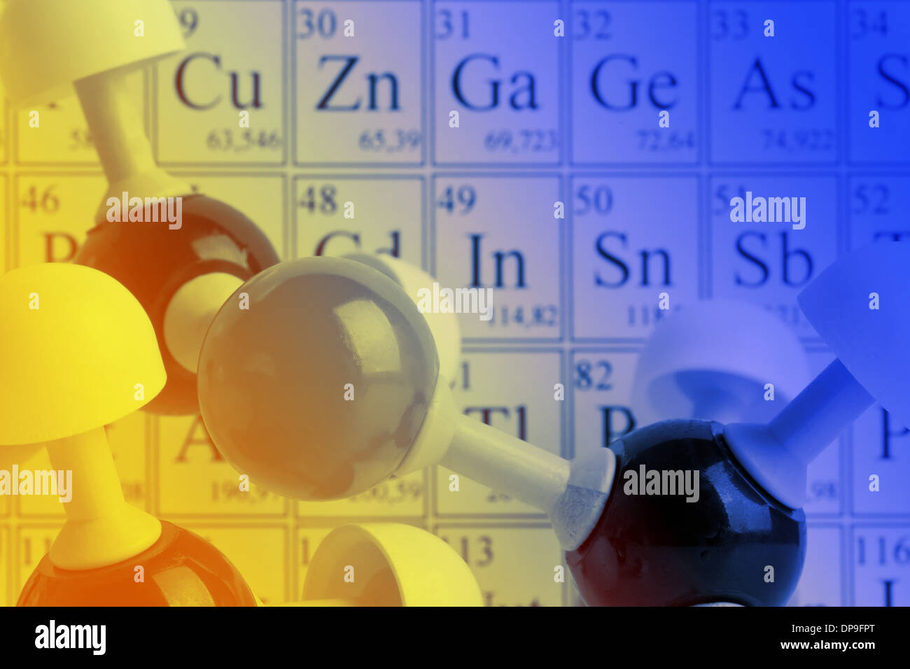 Molecule model on periodic table of the elements Stock Photo - Alamy
