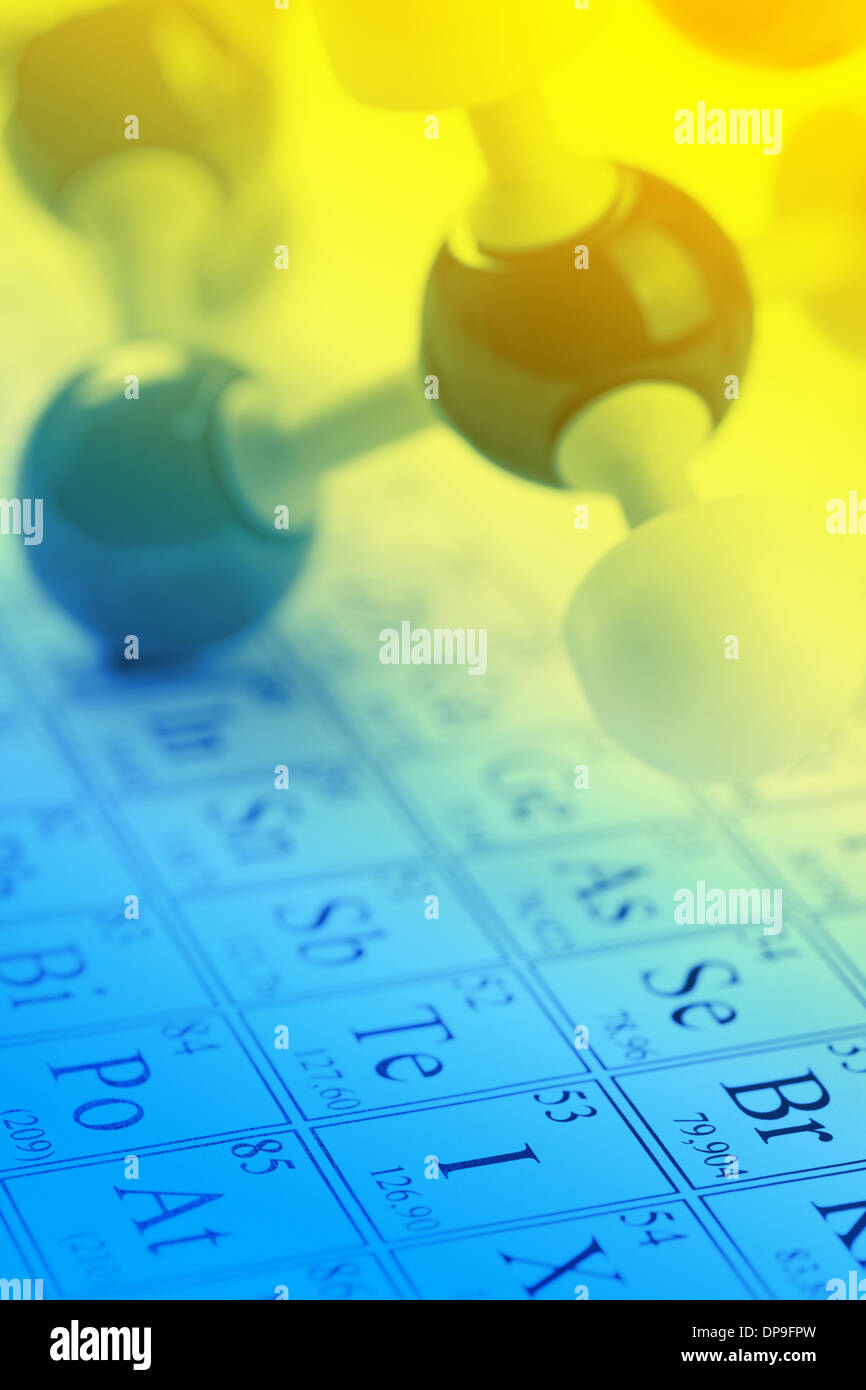 Molecule model on periodic table of the elements Stock Photo - Alamy