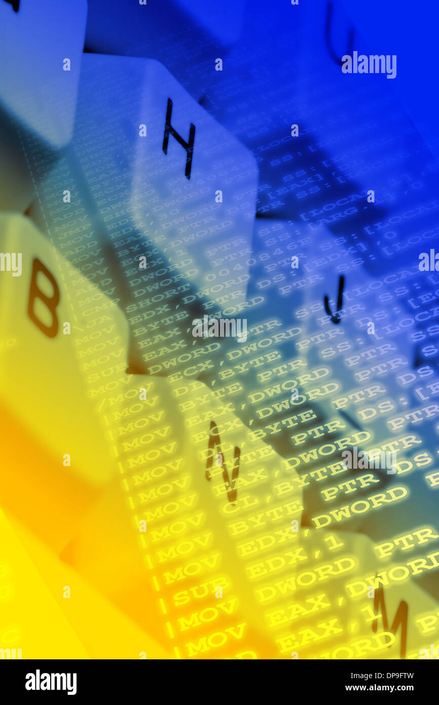 Assembler Computer Program Source Code Overlay On Keyboard Close Up 8506